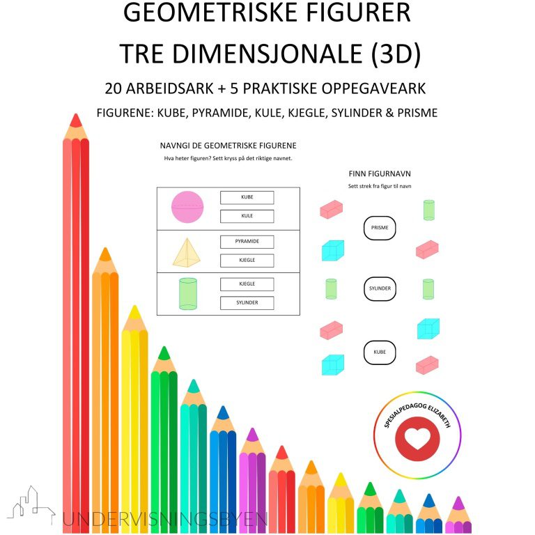 3 dimensjonale geometriske figurer (3D) - kule, kube, kjegle, sylinder ...
