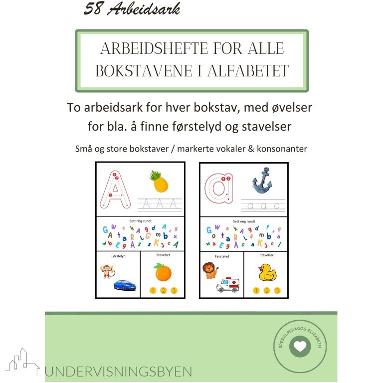Bokstavhefte for hele alfabetet med førstelyd og stavelser - vokaler ...