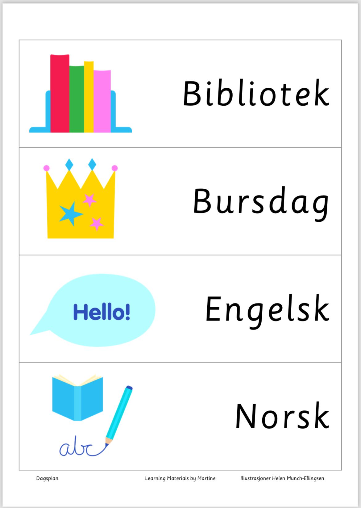 Dagsplan | Undervisningsbyen.no