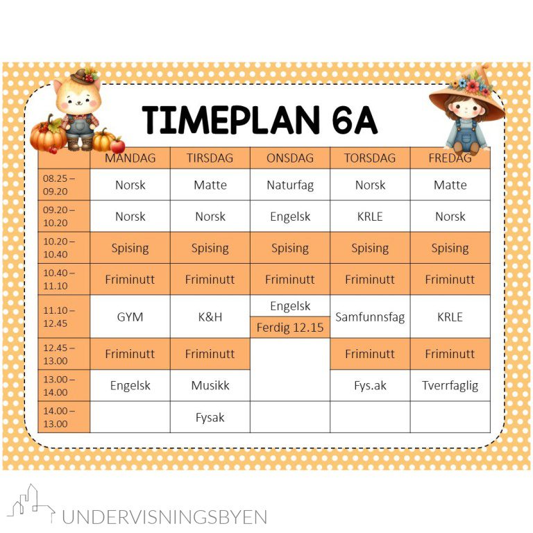 Redigerbare timeplaner 24/25 | Undervisningsbyen.no