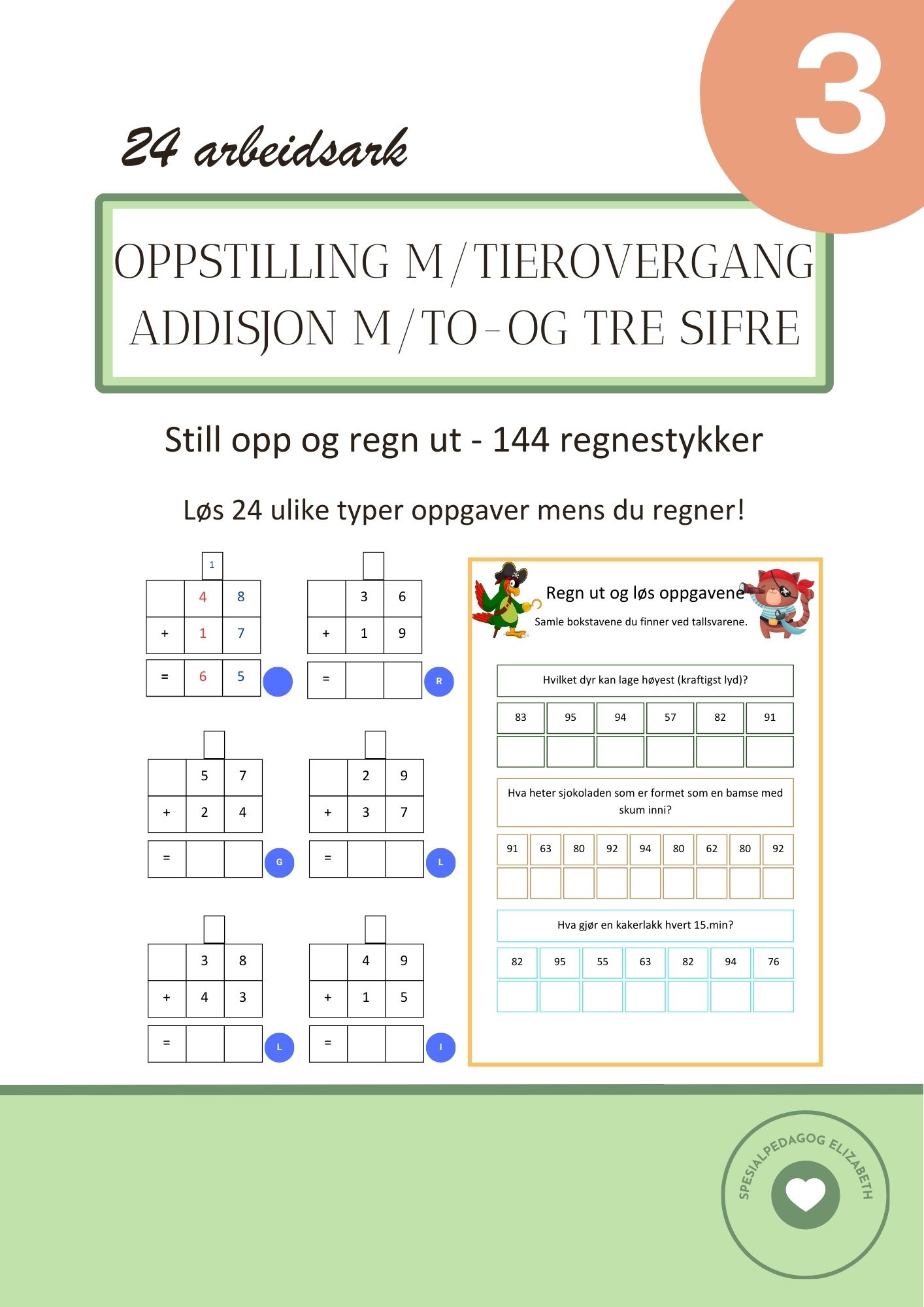 Oppstilling og addisjon MED tierovergang - to- og tre sifre - 144 ...