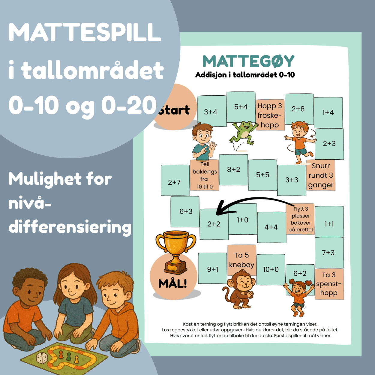 MATTEGØY - Brettspill med 4 nivåer | Undervisningsbyen.no