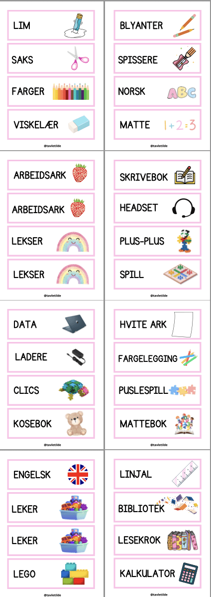 Organisering bildekort | Undervisningsbyen.no
