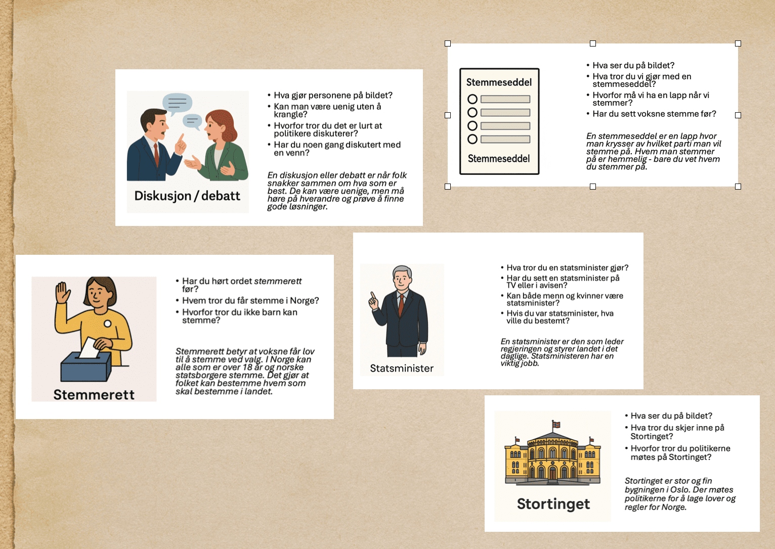 Stortingsvalget samtalekort/samtalestartere - BM - 2.-4. (5.) trinn ...