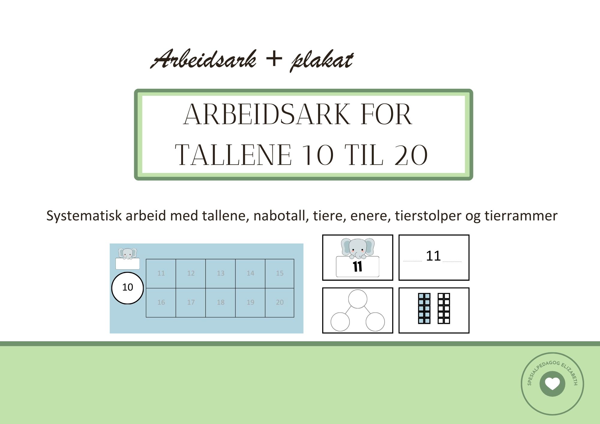 Arbeidsark og tierrammer for alle tallene fra 10 til 20, lær om tallene ...