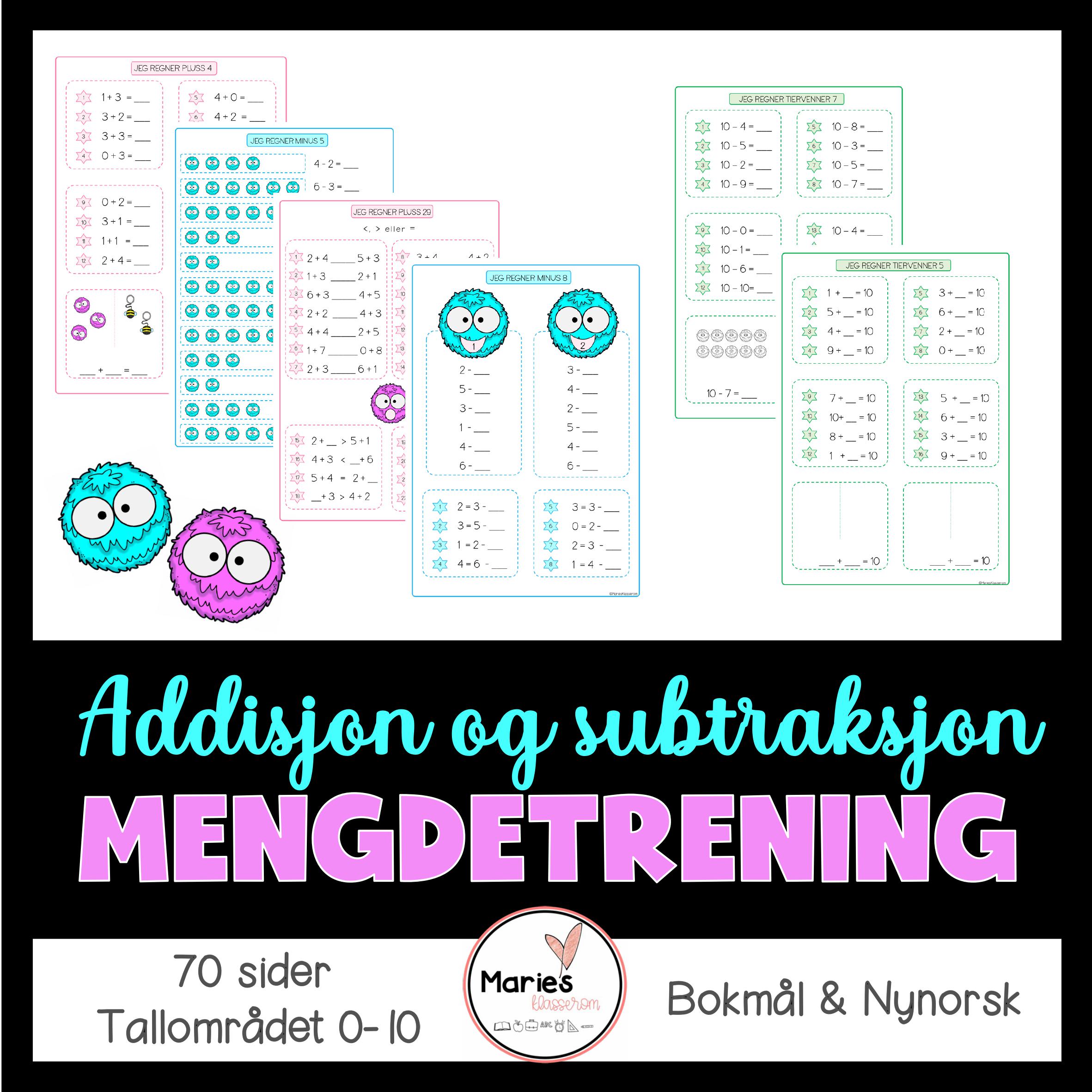 MENGDETRENING addisjon og subtraksjon | Undervisningsbyen.no