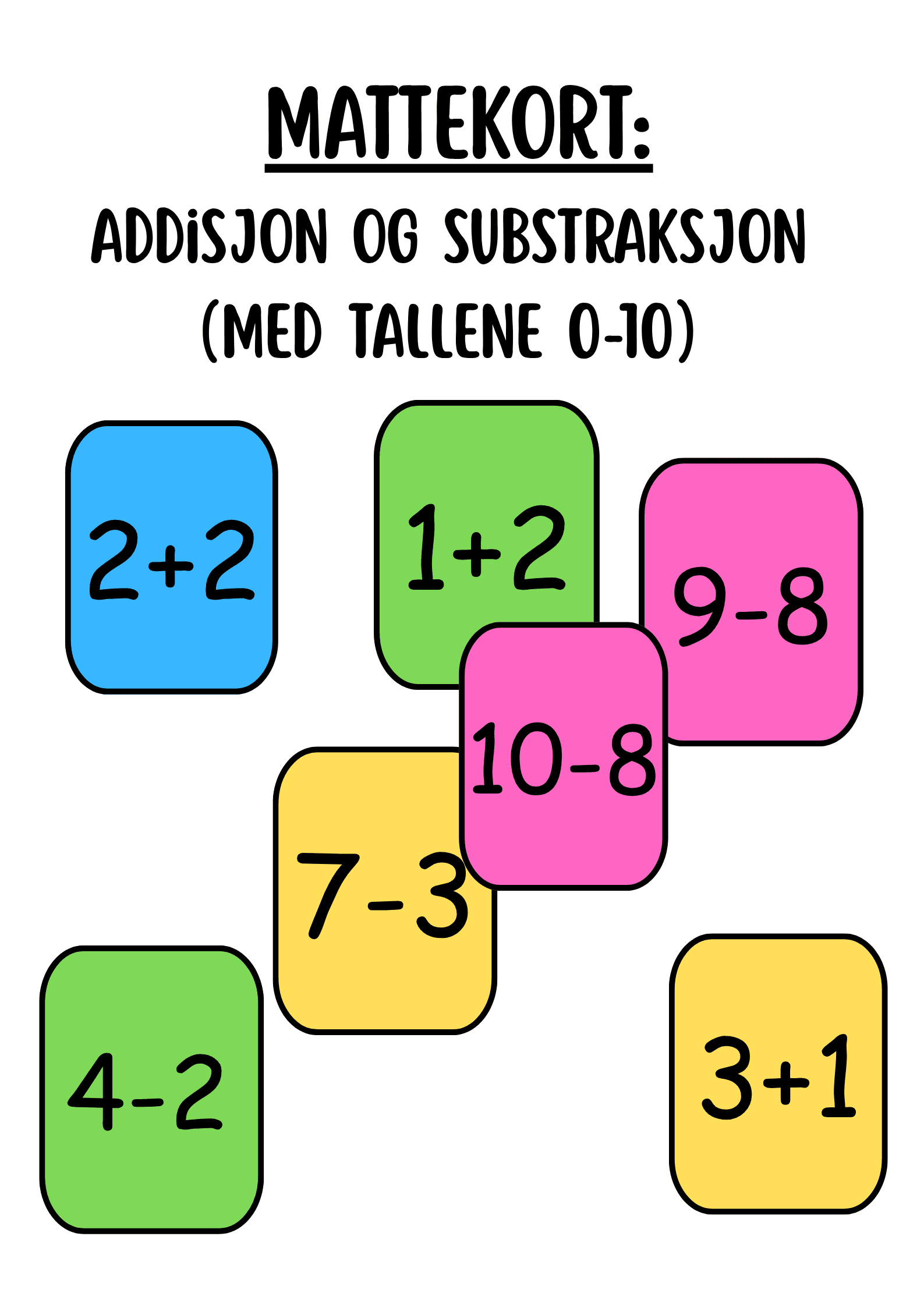 Mattekort (addisjon og substrasjon: tallene 1-10) | Undervisningsbyen.no