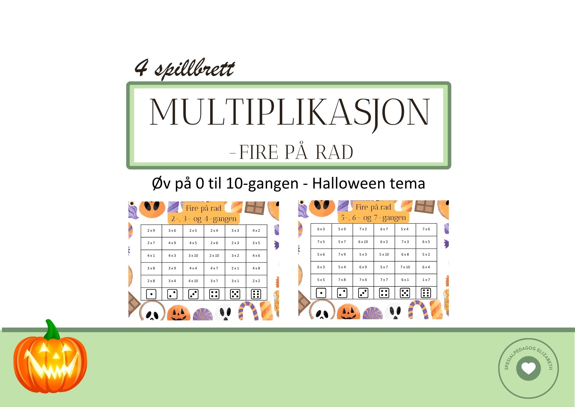 Multiplikasjon - fire på rad - Halloween | Undervisningsbyen.no