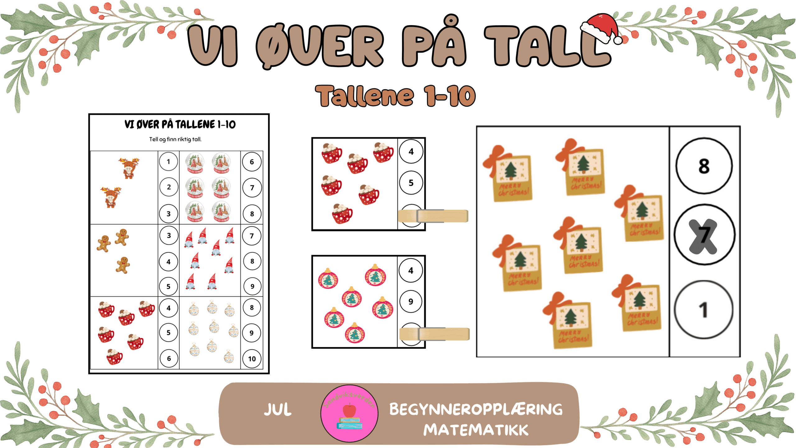 Vi øver på tallene 1-10 JUL | Undervisningsbyen.no